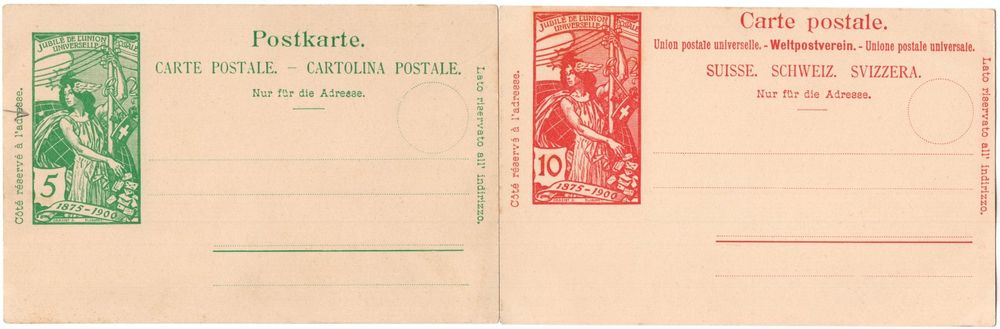 5 + 10 Rp. UPU 1900 Ganzsachen-Postkarten - je mit ABART (Gebraucht) in Eglisau für CHF 25 – mit ...