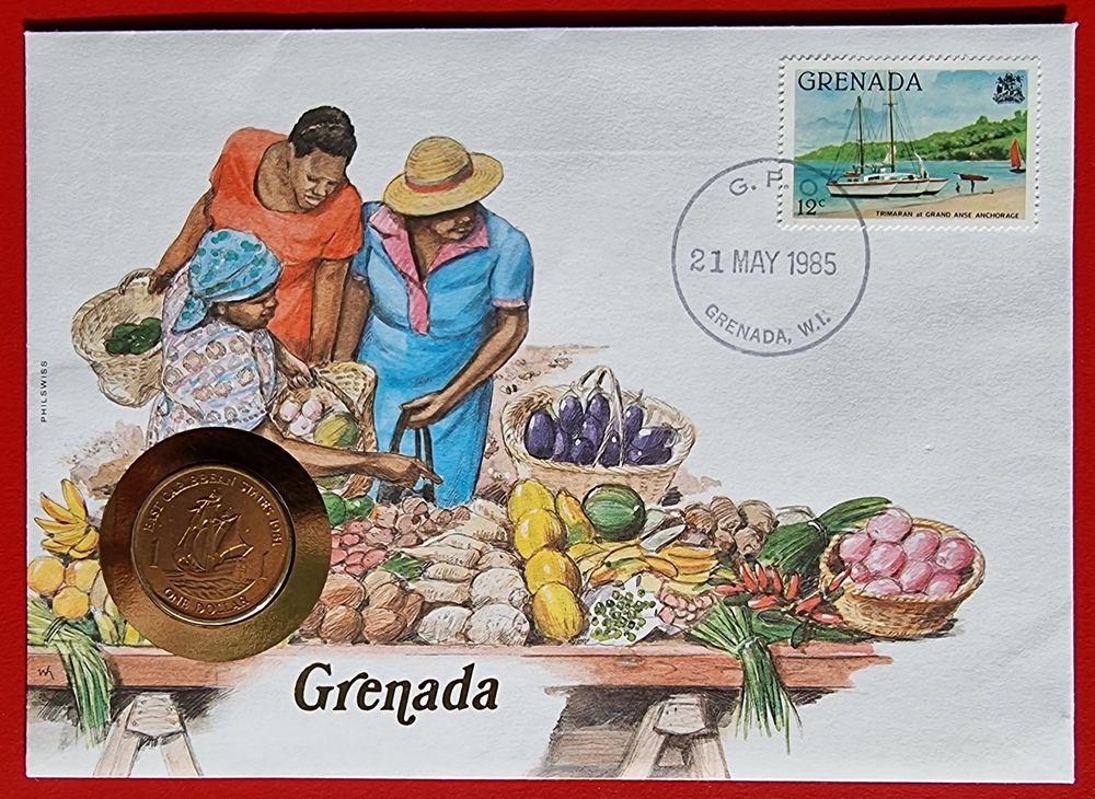 MÜNZBRIEF NUMISBRIEF GRENADA CARIBBEAN QUEEN ELIZABETH 1985 (Neu ...