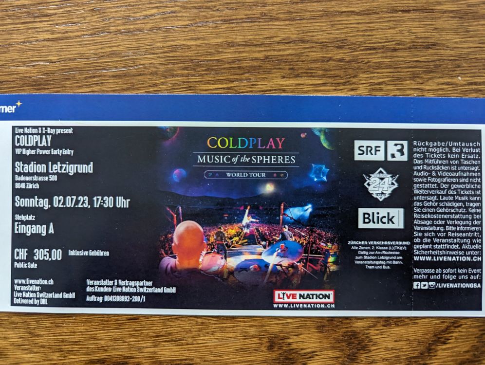 VIP Higher Power Early entry ticket für Coldplay (Neu und ...