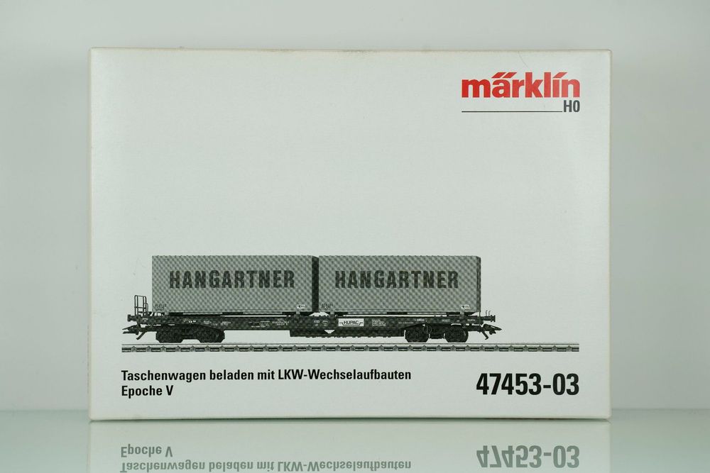 Märklin 47453-03: Taschenwagen mit "Hangartner" Container (Gebraucht ...