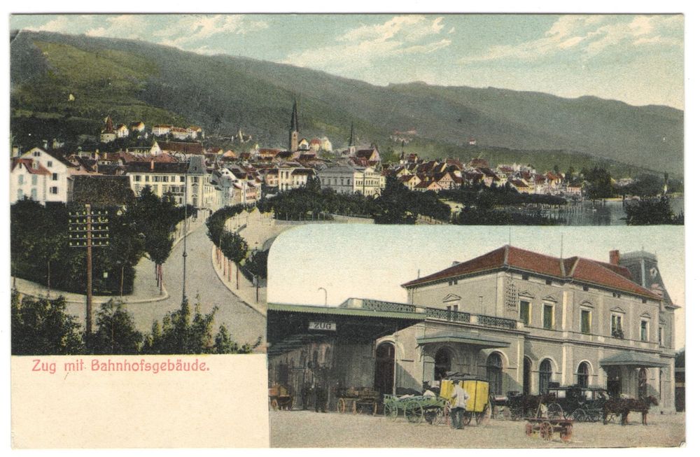 Zweibildkarte Zug (Ortsansicht / Bahnhofsgebäude) (Gebraucht) in Kerns ...