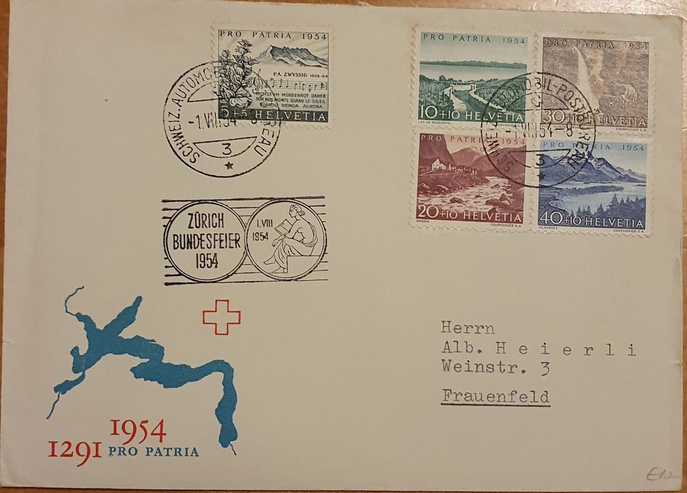 Briefmarken Schweizer Pro Patria 1954 FDC ET ausgabe (Gebraucht) in Hägendorf für CHF 7 – mit ...