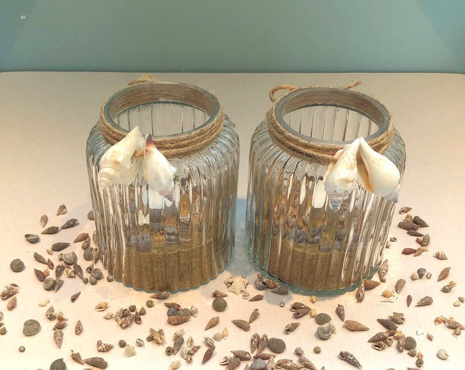 Windlichter mit Muscheln und Sand (2er Set) (Neu (gemäss Beschreibung ...