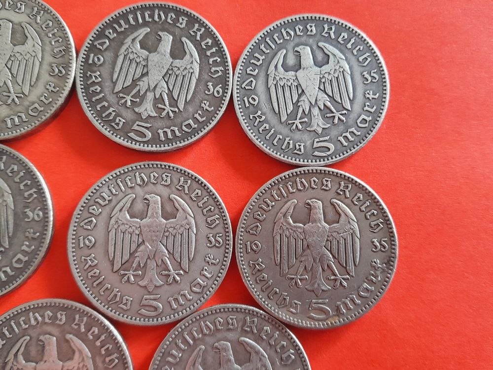 5 Reichsmark 1935-36, 8 Münzen, Deutschland (Gebraucht) in für CHF 68 ...