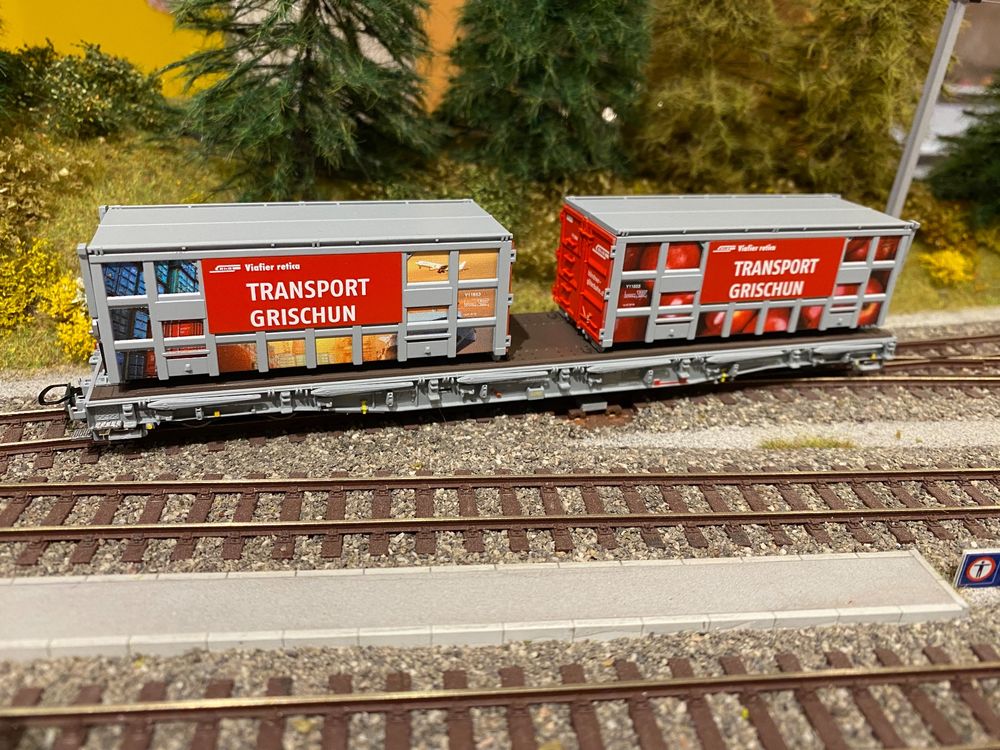 Bemo H0m RhB 2291 120 R-w 8210 Bündner Güterbahn Apfel/Hafe (Usato) a ...