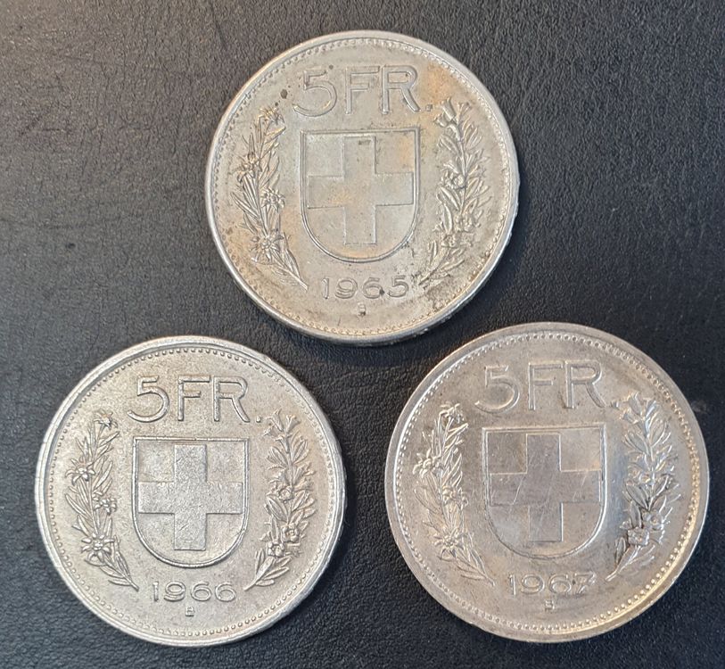 5 Franken Silbermünzen Jahrgang 1965, 1966 und 1967 (Gebraucht) in Altstätten SG für CHF 30.3 ...