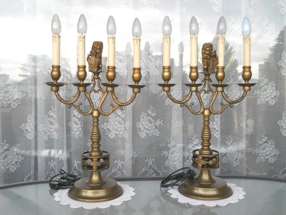 Alte 62cm*Löwen*Messing Kerzenständer elektrifiziert im Paar | Kaufen auf Ricardo