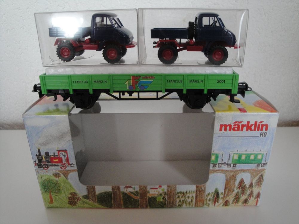 Märklin HO. Wagon fans club 2001. chargé de 2 camions Unimog (Neu und ...