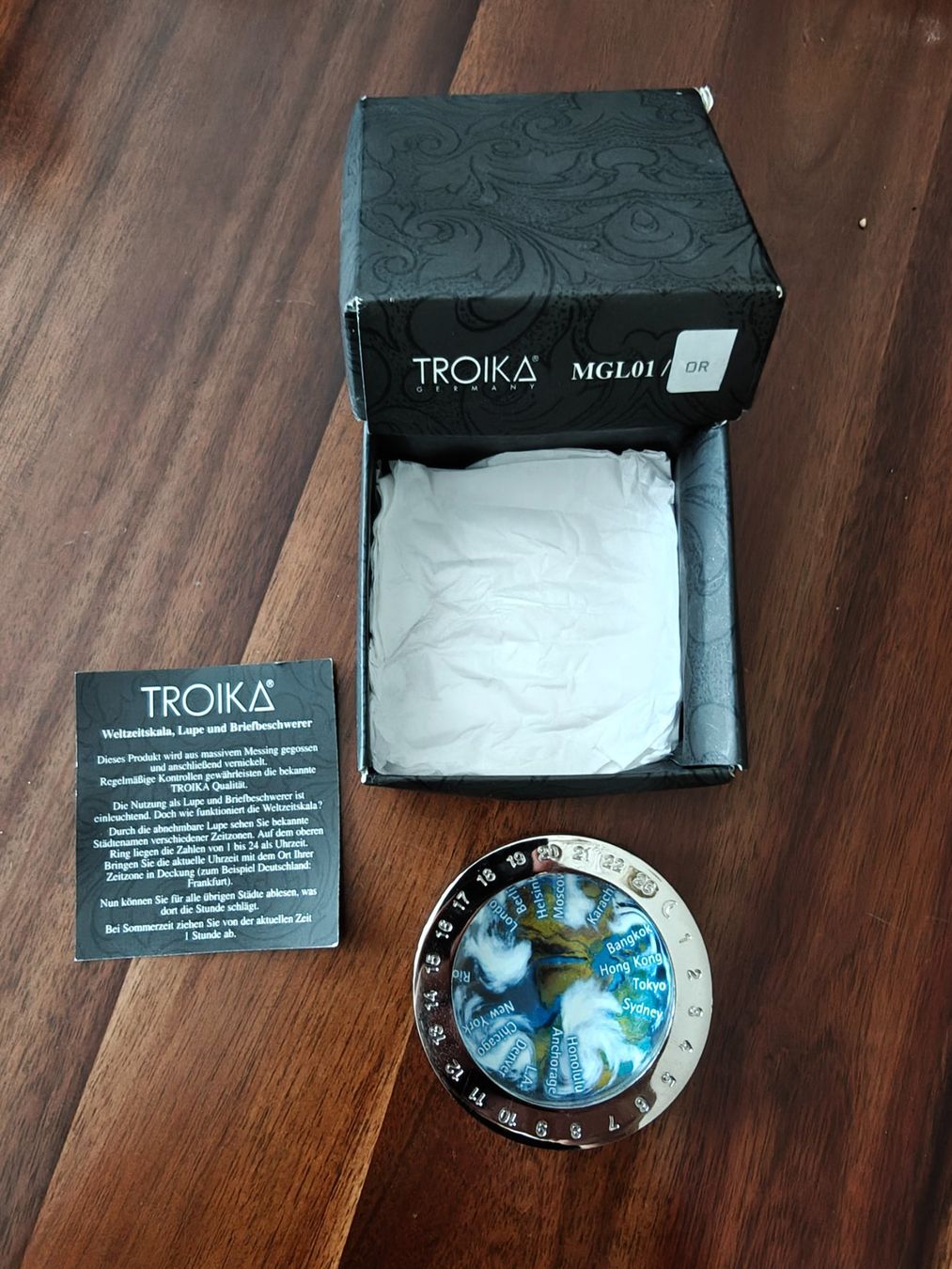 Vintage Troika Brass world clock magnifying glass bureau (Gebraucht) in ...