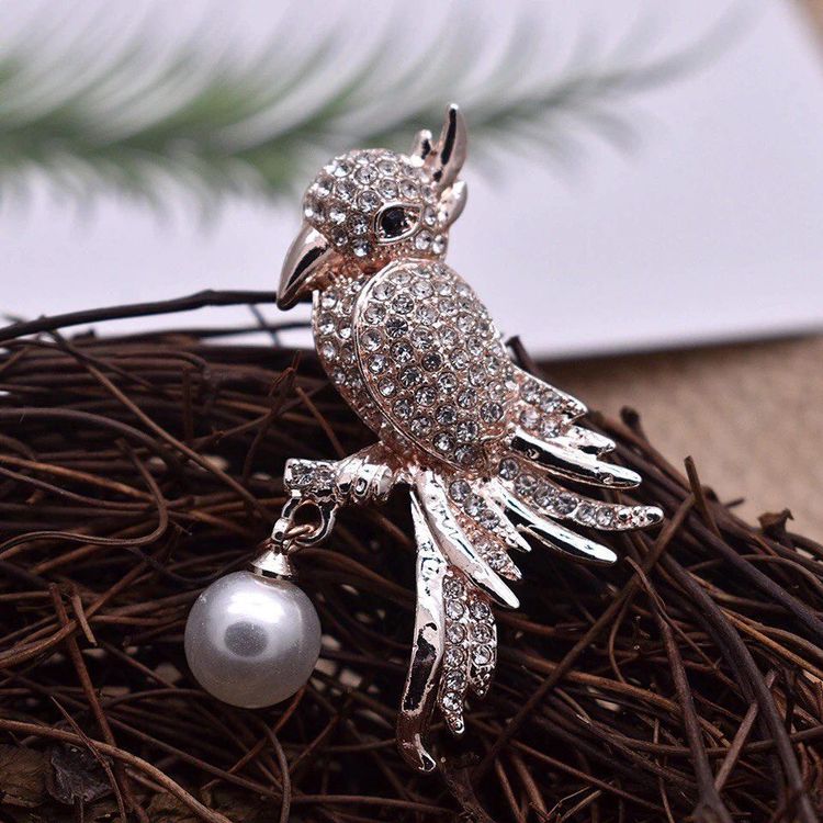 Brosche Vogel vergoldete Strass Perle (Neu und originalverpackt) in ...