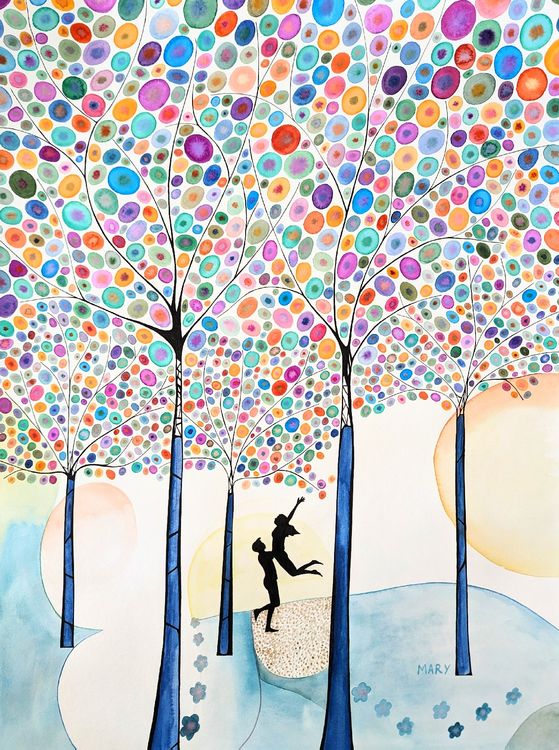 Original Aquarell "Love" Liebe Bäume Bild moderne Kunst (Neu und originalverpackt) in Wittenbach ...