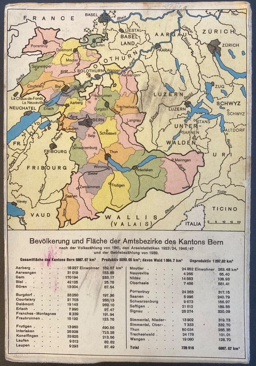 Schülerkarte KANTON BERN, 1:250000, Ausgabe 1948 (Gebraucht) in ...