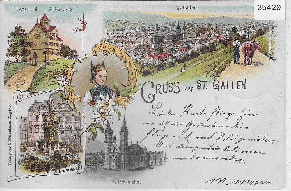 Gruss aus St. Gallen - Rest. Falkenburg, Börse - Litho | Kaufen auf Ricardo