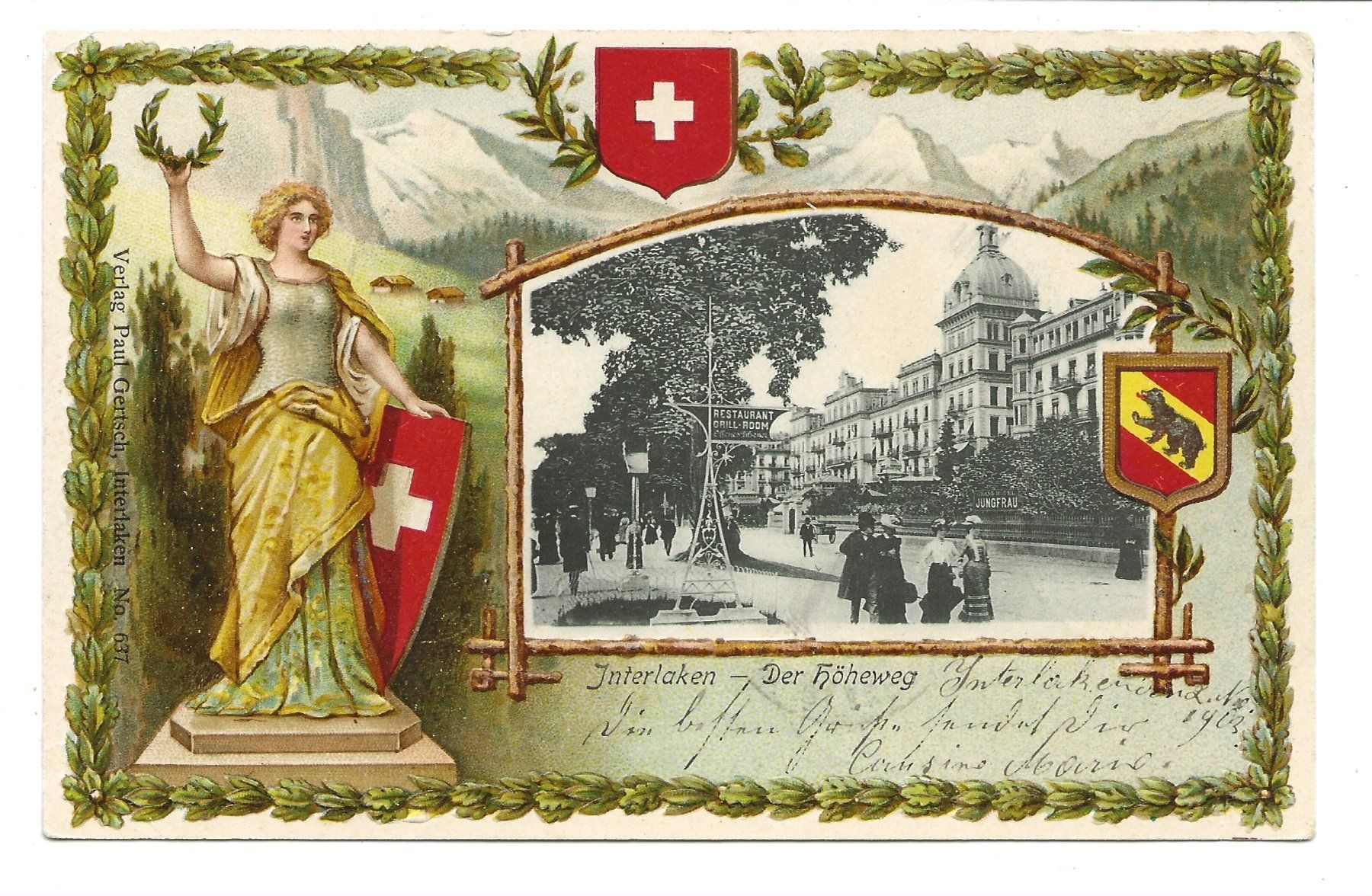 Interlaken (BE) Der Höhenweg - Helvetia - Präge-Litho - 1903 (Gebraucht) in Engelburg für CHF 19 ...