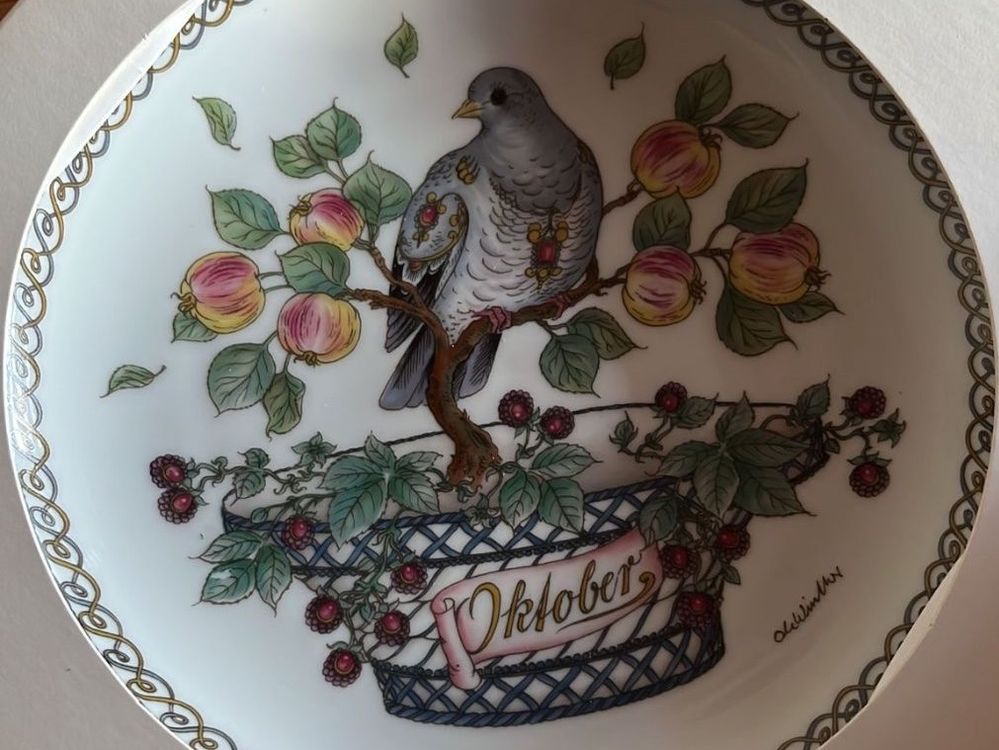 Hutschenreuther: 12 Teller mit Vogelmotiv Januar bis Dez (Neu und originalverpackt) in Sattel ...