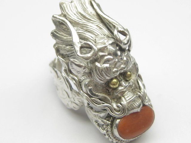 Vintage (60er) Ring Silber 925 Drachenkopf Koralle Gr. 58 (Gebraucht) in Ermatingen für CHF 119 ...