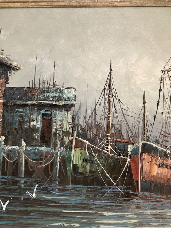 Seltenes wertvolles Gemälde Schiffe Hafen signiert | Kaufen auf Ricardo