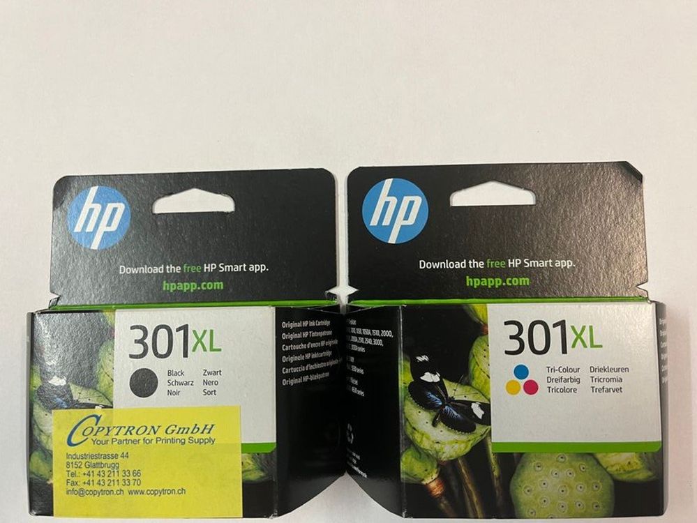 HP 301XL black, CH563EE + 301XL color Patrone, CH564EE (Neu und ...