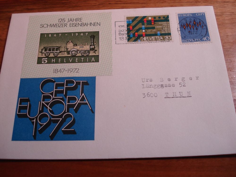 Brief 1972, 125 Jahre Eisenbahn, Vignette + Sonder-o (Gebraucht) in Niederwil AG für CHF 1 – mit ...