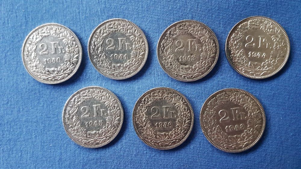 7 x 2 Fr Silbermünzen 40er J. 1940-1948 Serie ab 1.00 Fr !! (Gebraucht) in Camignolo für CHF 39 ...