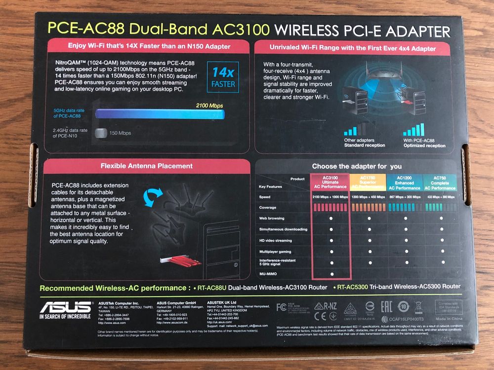 ASUS PCE-AC88 Dual-Band AC3100 (Wireless PCI-E Adapter) (Gebraucht) in ...
