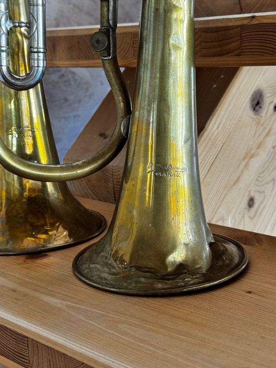 Zwei alte Trompeten, Hirsbrunner, Aarau, Mundstück, Trumpet (Gebraucht ...