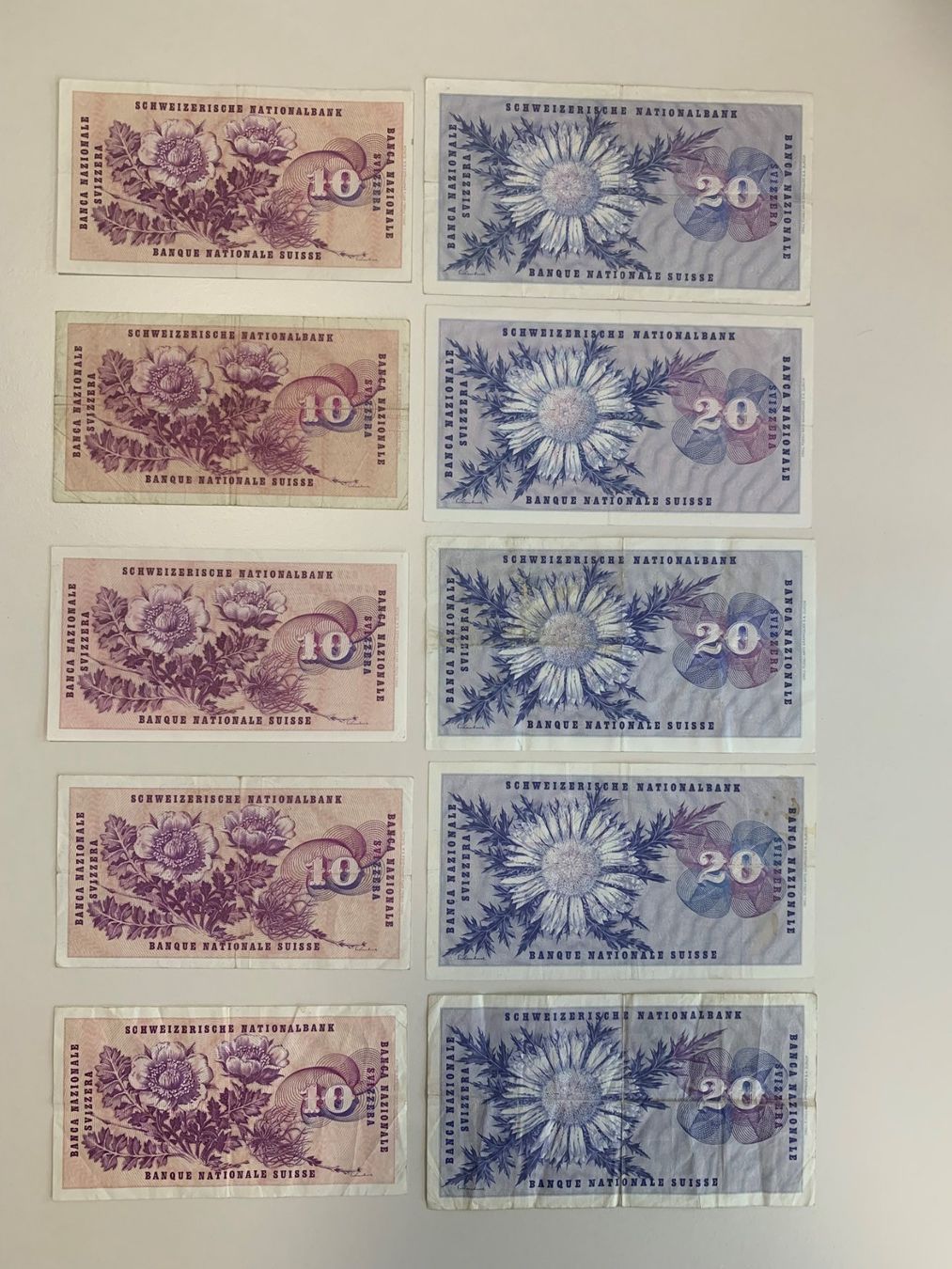 Schweizer Banknoten 10 Franken und 20 Franken, 5. Emission (Gebraucht) in Safenwil für CHF 26 ...