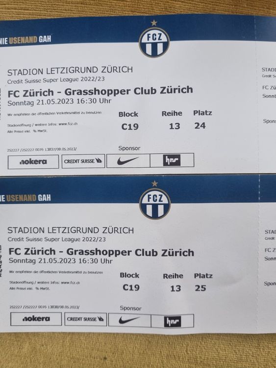 2 Stück FCZ - GC Tickets 21.5.2023 | Kaufen auf Ricardo