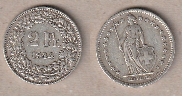 2 Franken 1944 Silber (Gebraucht) in Allschwil für CHF 9 – mit Lieferung auf Ricardo kaufen