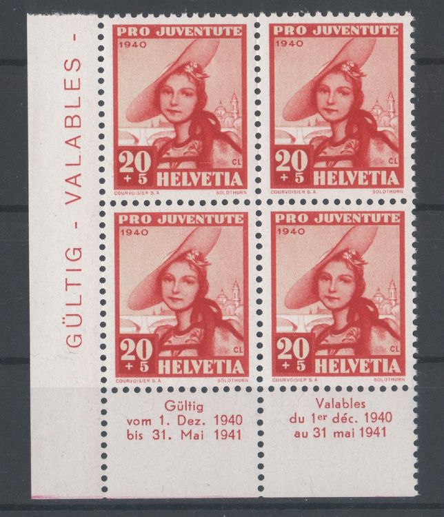 95.4.02 Viererblock mit Rasterfehler Strich, postfrisch ** | Kaufen auf Ricardo