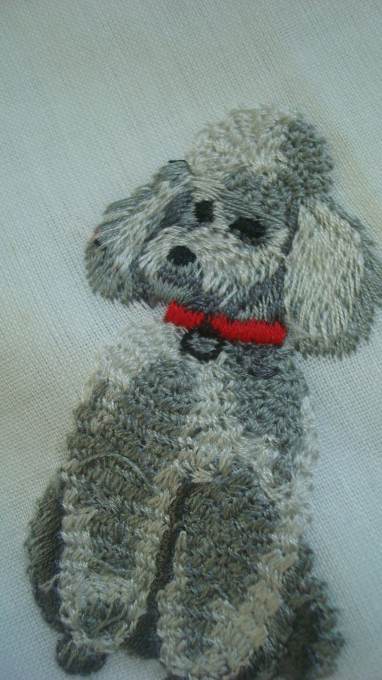 Taschentuch bestickt grauer Pudel 25 x 25 cm (Neu (gemäss Beschreibung ...