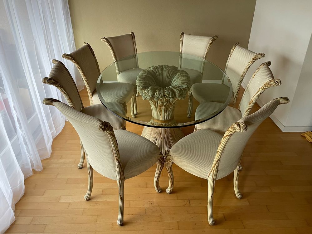 Chelini Florenz Wheat Sheaves Esstisch Glas mit 8 Stühlen (Gebraucht ...