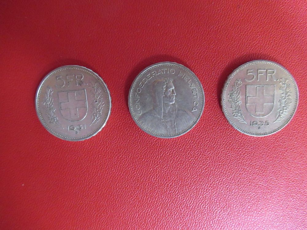 SILBERMÜNZEN 5 FRANKEN 1931 1933 1935 - 3 STÜCK | Kaufen auf Ricardo