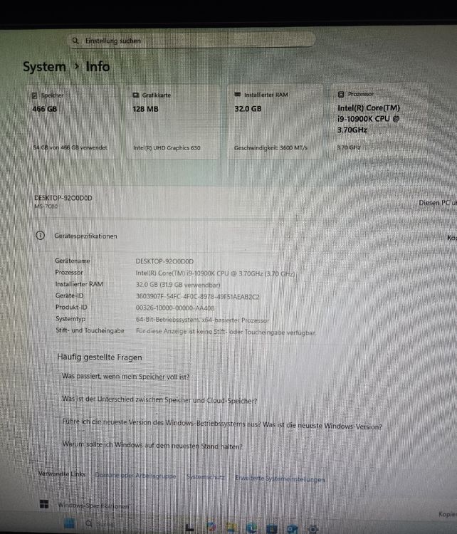 Gaming PC Intel i9-10900K, 32GB RAM, Top Zustand! (Gebraucht) in Riehen ...