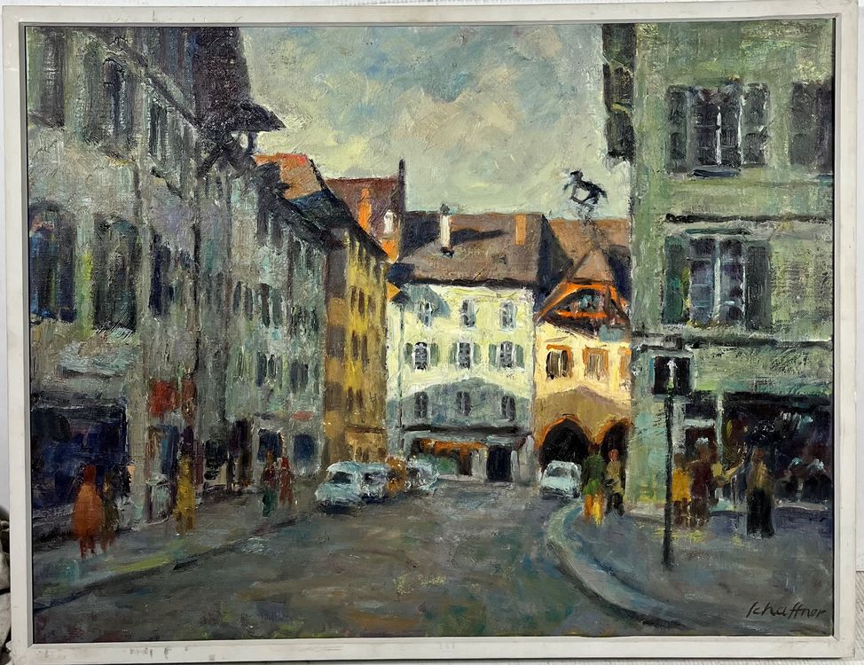 Fred Schaffner (1906-?) Stadt- Strasse Szene Gemälde (Gebraucht) in ...