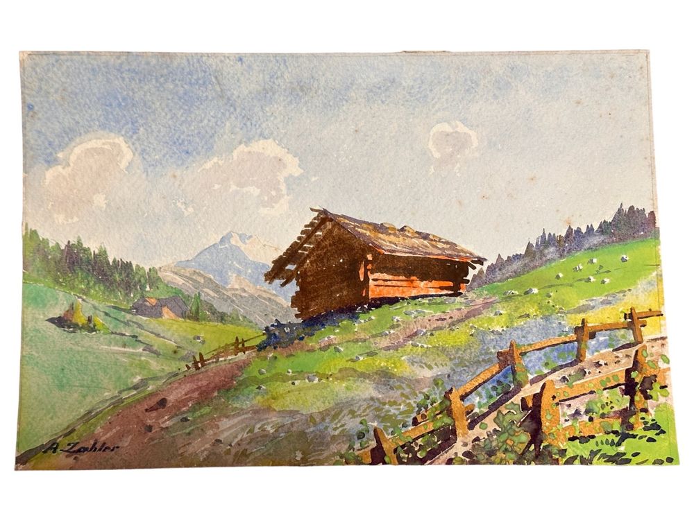 Aquarelle sur carton "Chalet de Montagne" signée A. ZAHLER | Kaufen auf Ricardo
