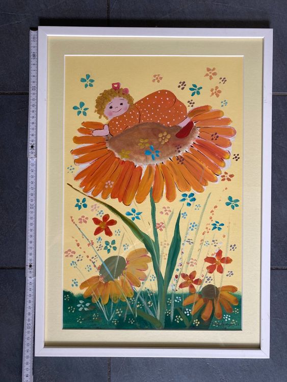 Gemälde Blumen Blumenmädchen gerahmt hinter Glas signiert | Kaufen auf Ricardo