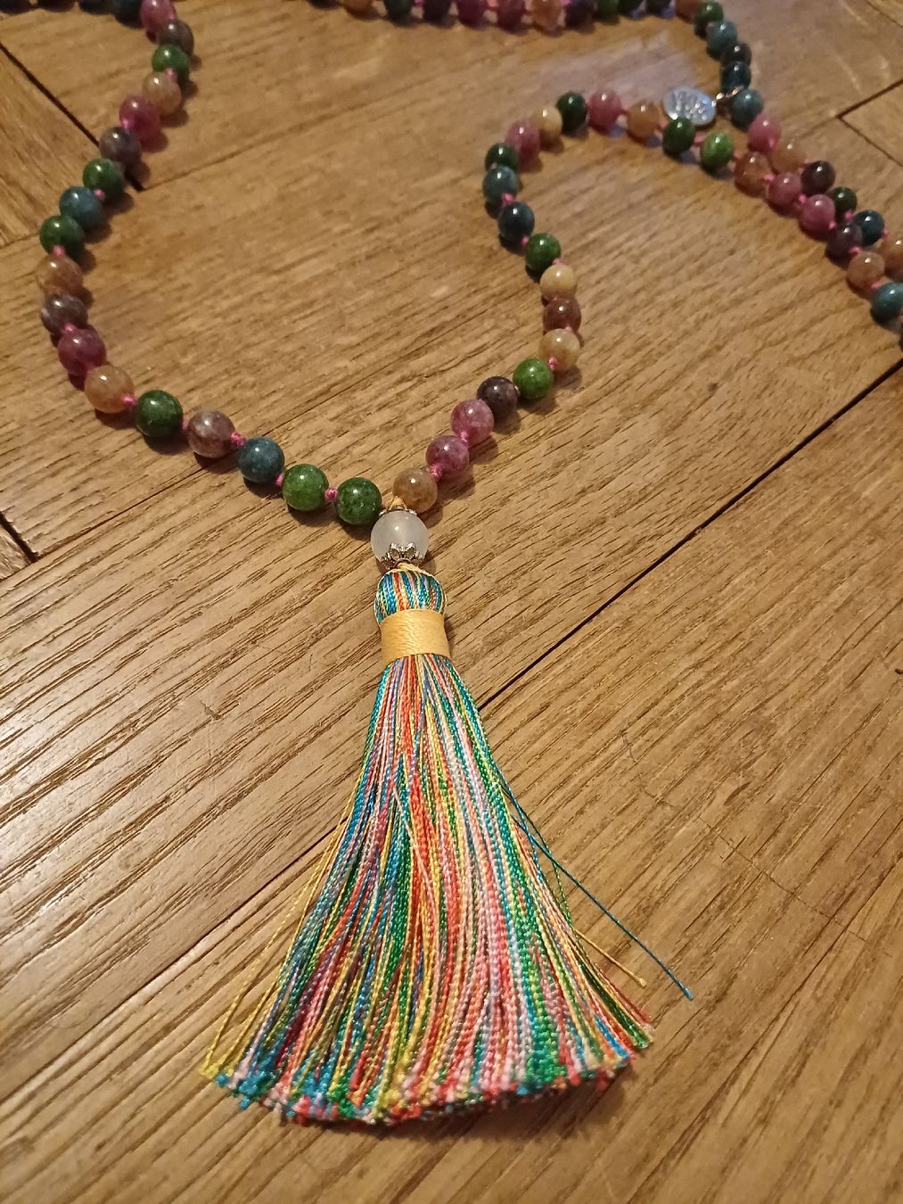 Edle Mala Kette mit bunten Turmalinperlen, Quaste, neu (Neu (gemäss ...