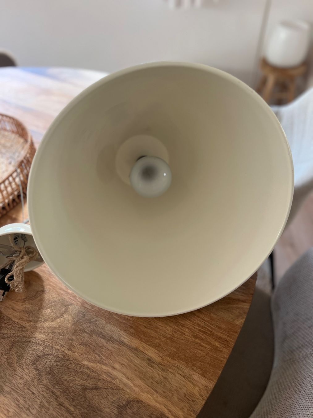 Hängelampe Creme/Weiss Metall mit Holzring, Retro/Shabby ... (Gebraucht ...