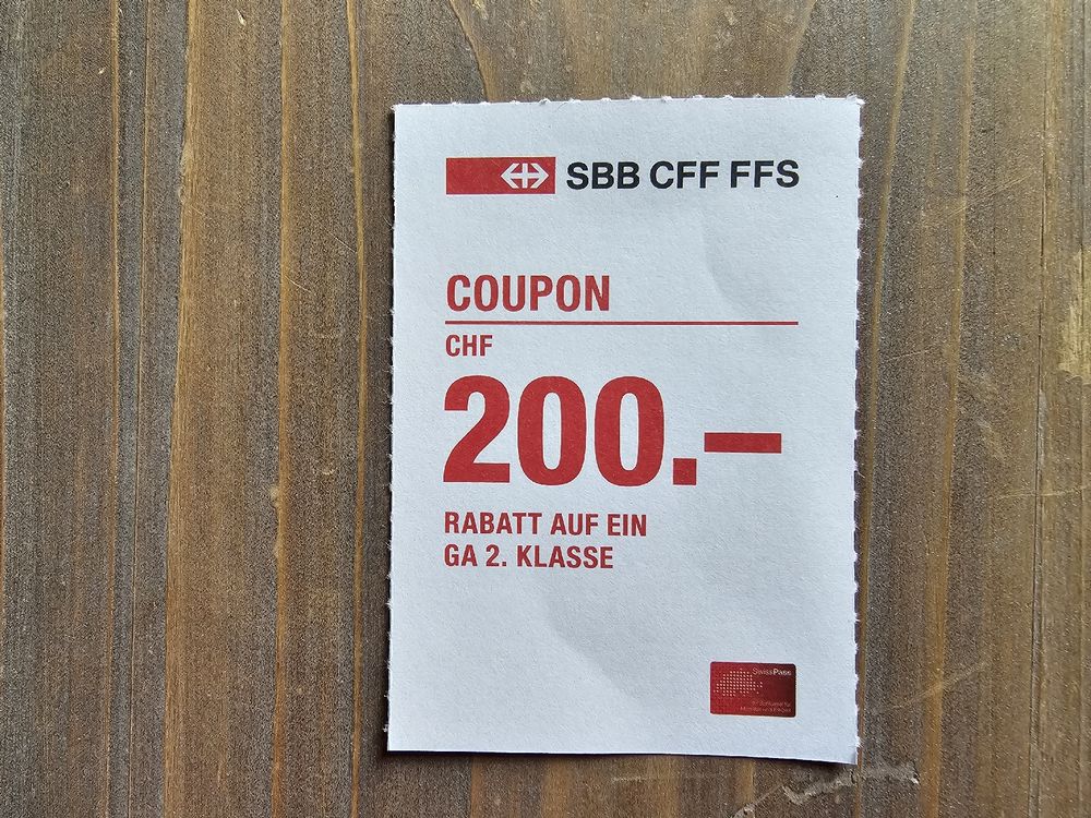Coupon 200.- Rabatt auf ein GA 2. Klasse gültig bis 30.4.24 (Neu (gemäss Beschreibung)) in ...