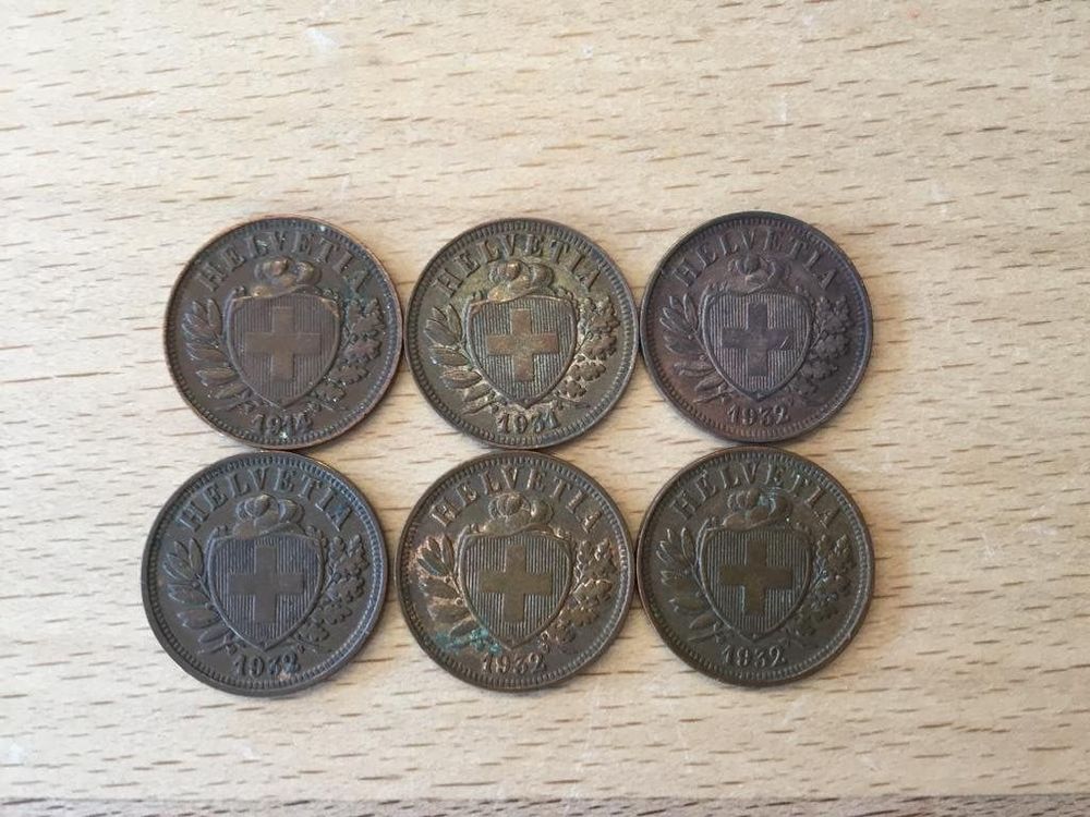 alte 2 Rappen Münzen 1914, 1931, 1932 (Gebraucht) in Sursee für CHF 10 – mit Lieferung auf ...