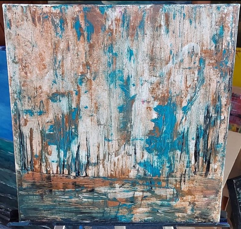 Gemälde "Abstrakter Wald am See"von mir Selbstgemalt 40×40 | Kaufen auf Ricardo