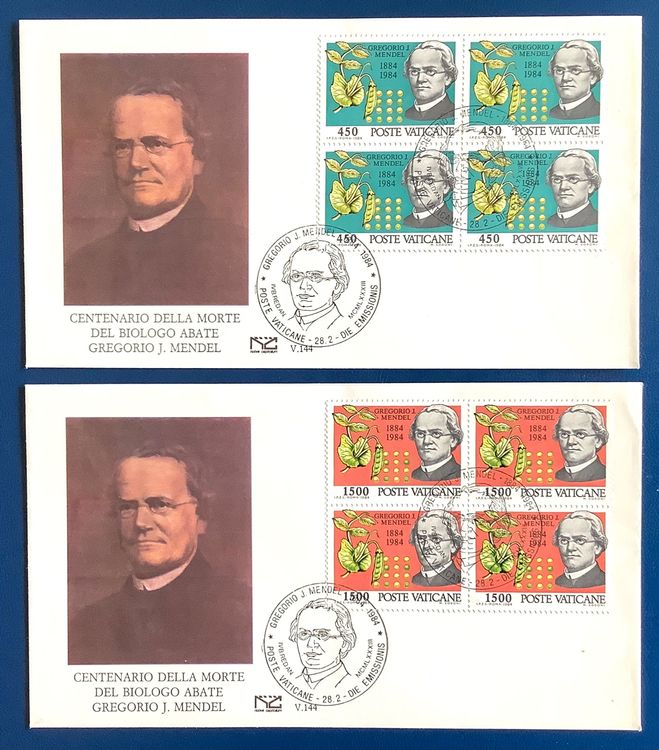 1984 Vatikan 100 Todestag von Georg MENDEL Viererblock Satz (Neu ...