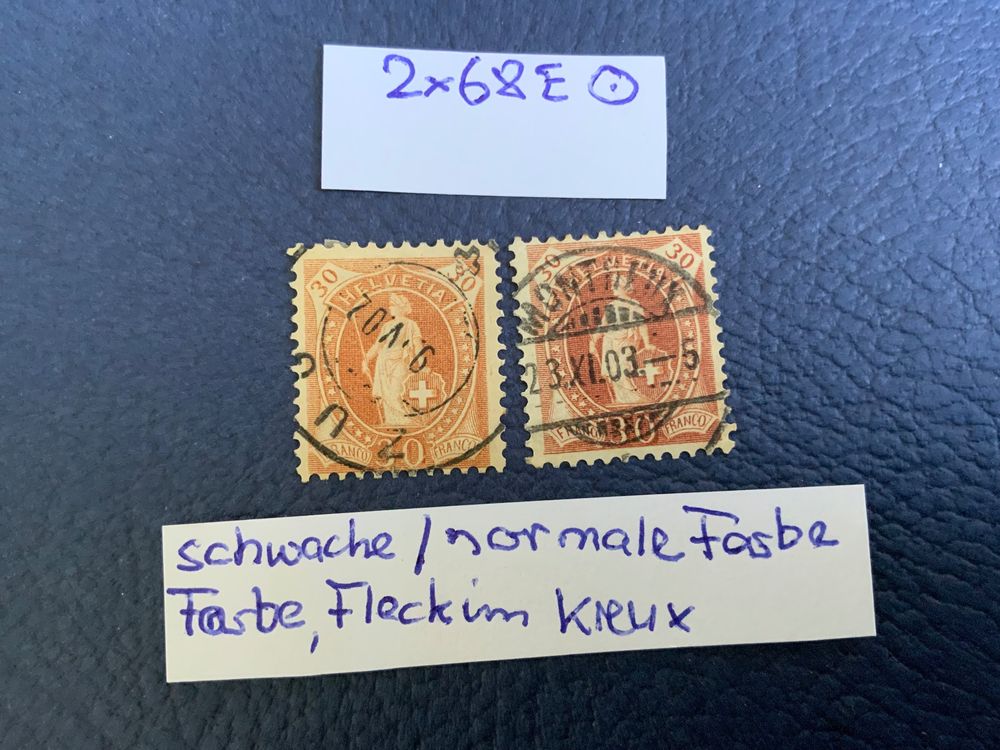 Briefmarken Schweiz Stehende Helvetia 2x68E/Abarten O (Gebraucht) in Binningen für CHF 2 – mit ...