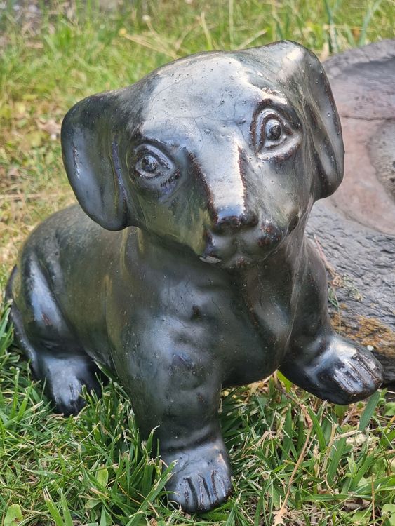 vintage grosse Bronze Figur DACKEL DACHSHUND Hund Garten | Kaufen auf Ricardo