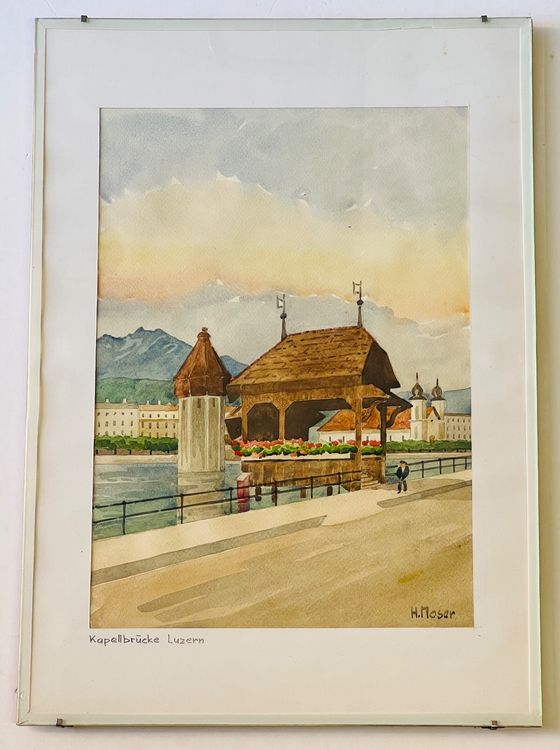 H. Moser Aquarell von Kabellbrücke Luzern (Gebraucht) in Root für CHF 10 – mit Lieferung auf ...