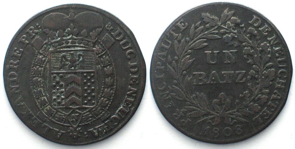 NEUENBURG / NEUCHATEL 1 Batz 1808 ALEXANDRE BERTHIER Billon | Kaufen ...