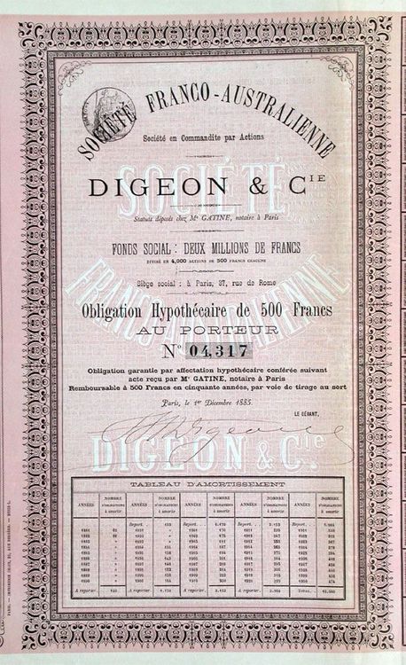 Société Franco-Australienne DIGEON & Cie., Paris - 1885 | Acheter sur ...