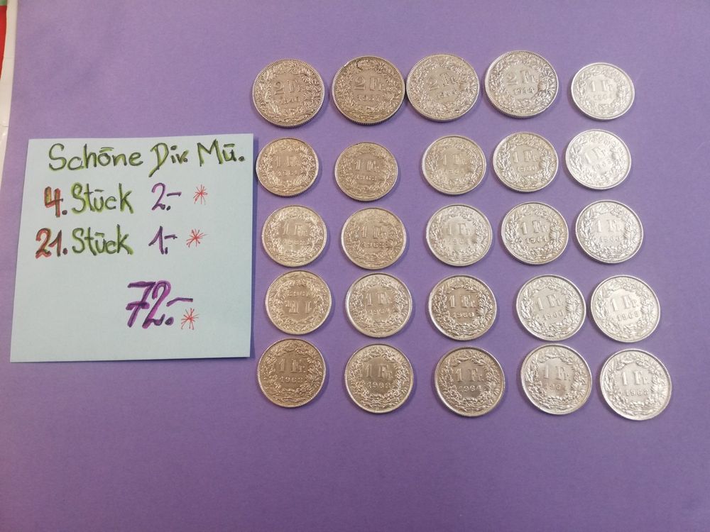Schweizer Silbermünzen 4x 2Fr./ 21x 1Fr. TOP! | Kaufen auf Ricardo