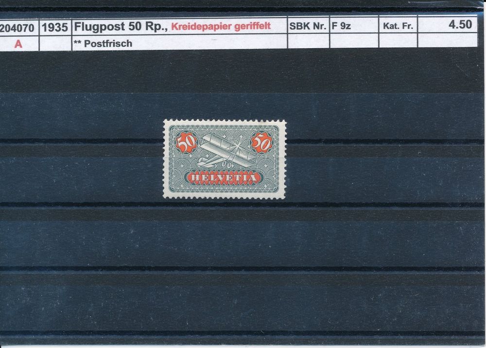1935 Flugpost 50 Rp., Kreidepapier geriffelt, ** Postfrisch (Neu (gemäss Beschreibung)) in ...